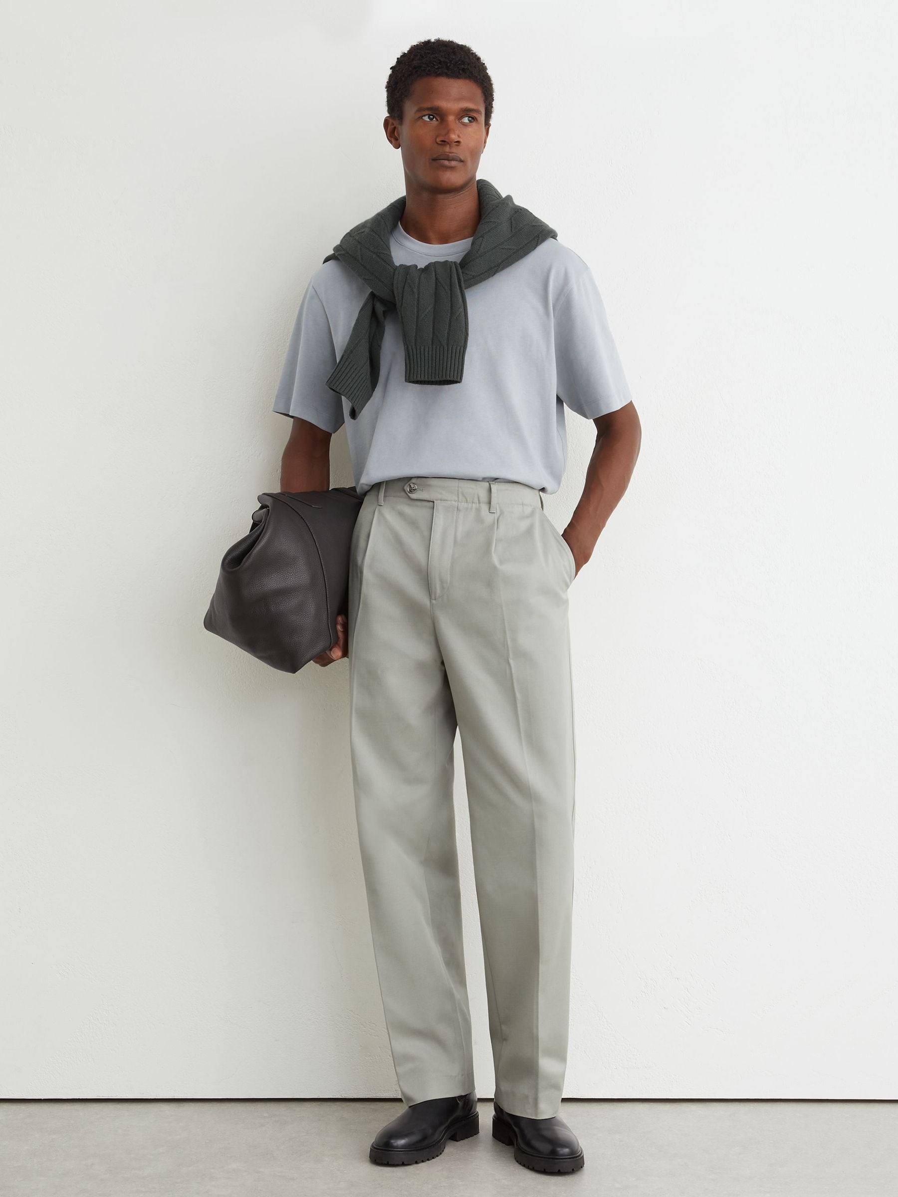 REISS Reiss Cotton Slub Pleated Relaxed-Fit Trousers